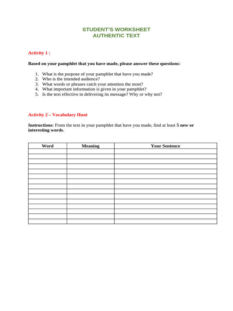 Student Worksheet for Pamphlet Analysis | PDF