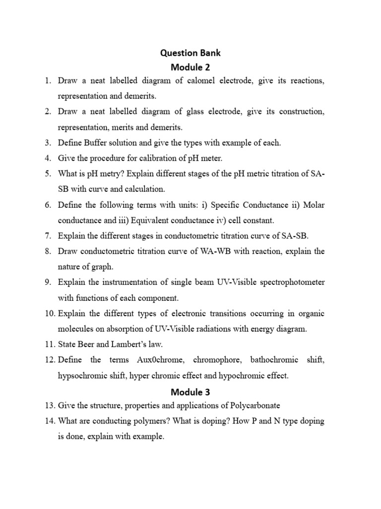 Comprehensive Chemistry Question Bank | PDF | Ph | Titration