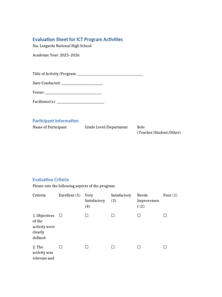 ICT Program Evaluation Sheet | PDF