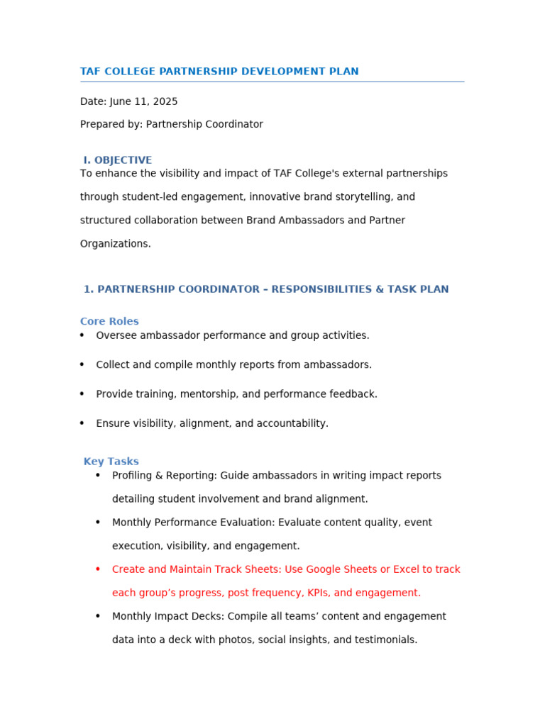TAF Partnership Development Plan | PDF