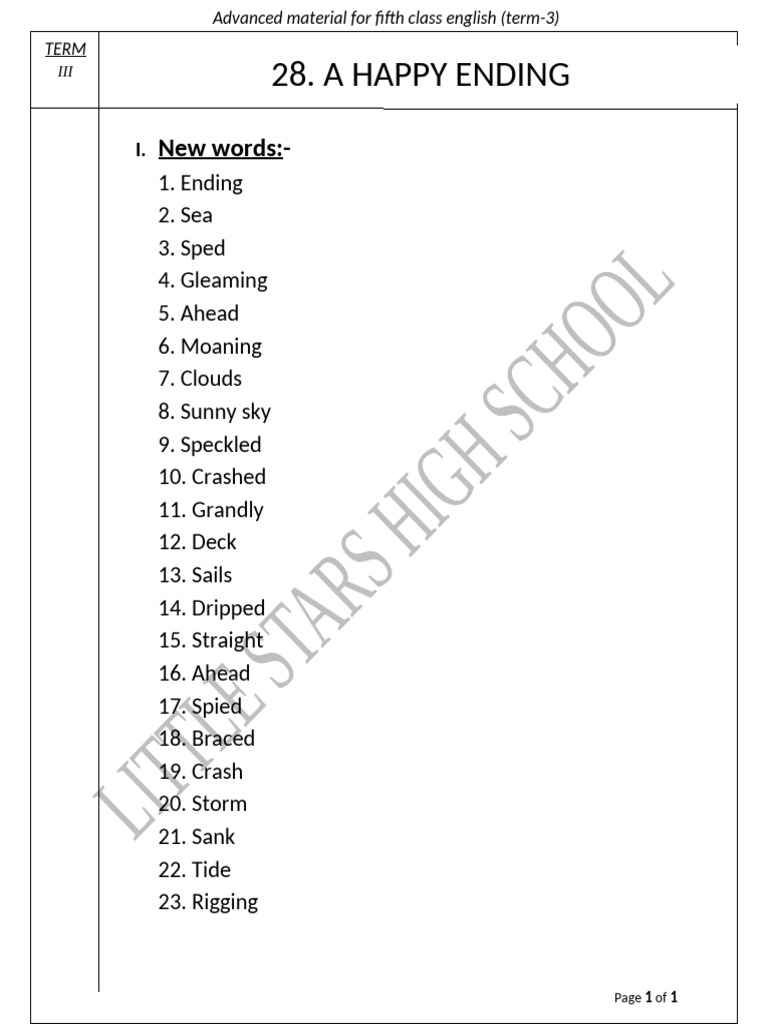 Happy Ending for Fifth Class English | PDF