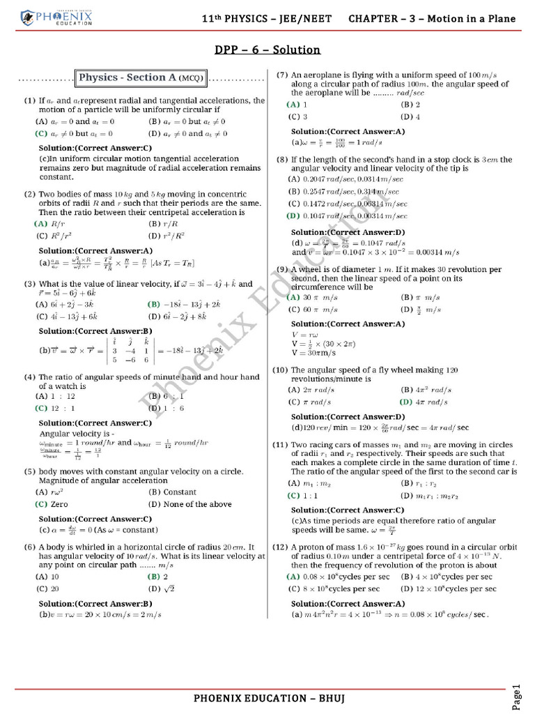 11th Physics - JEE-NEET - CHP - 3 - DPP - 6 - Solution | PDF