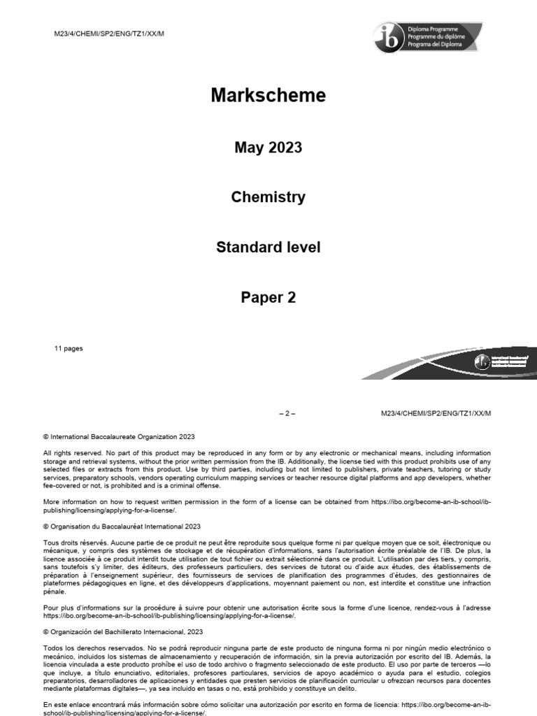 Chemistry Paper 2 TZ1 SL Markscheme | PDF | Intermolecular Force | Electrode