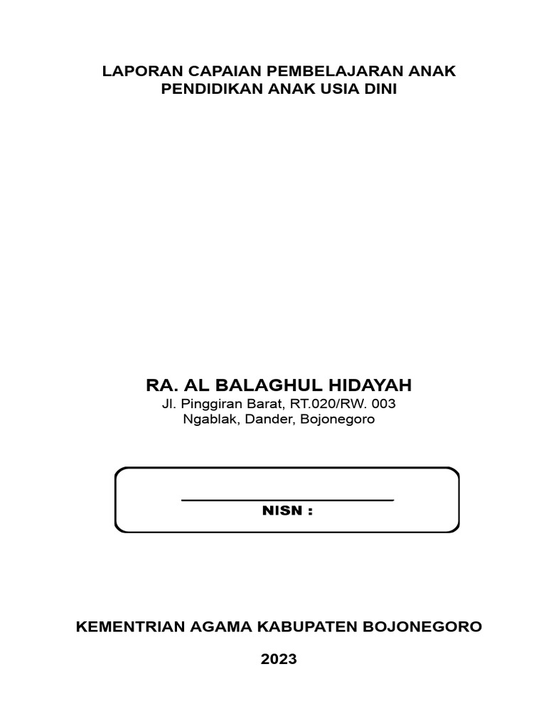 Contoh Rapor Kurikulum Merdeka Paud | PDF