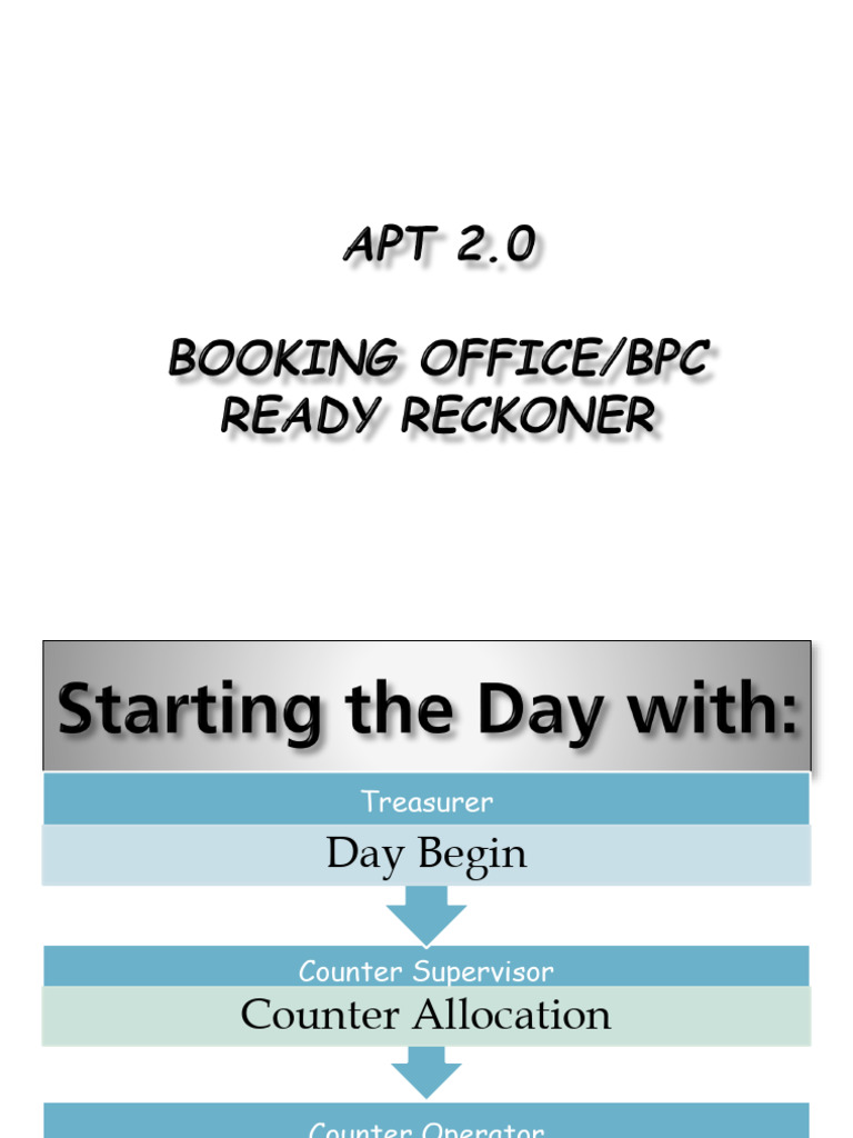 APT 20 Booking Counter Ready Reckoner v12 - 250713 - 174429 | PDF | Receipt | Cash