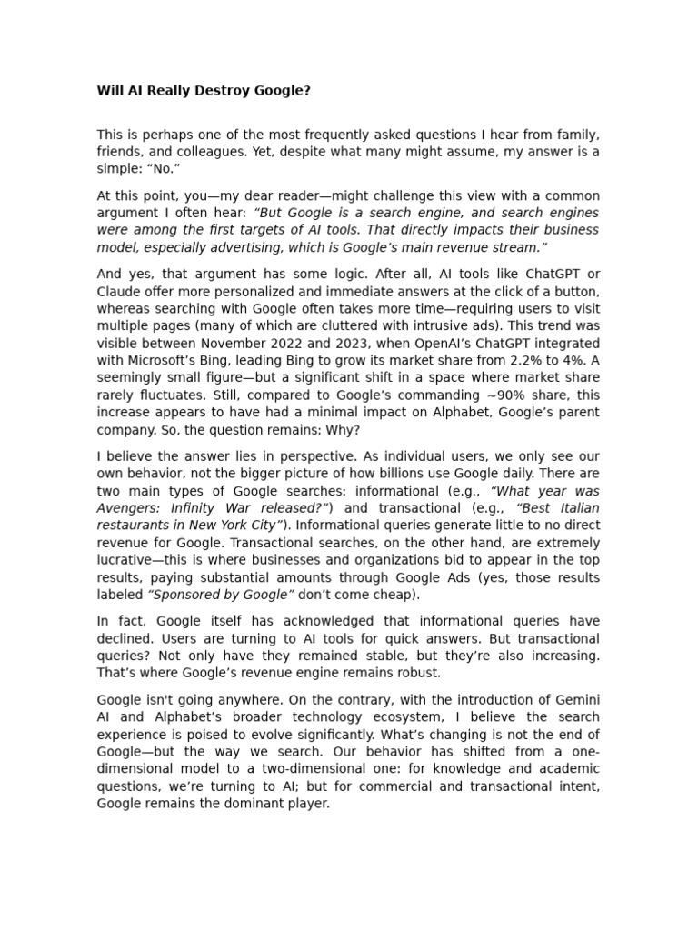 Will AI Really Destroy Google | PDF | Artificial Intelligence ...