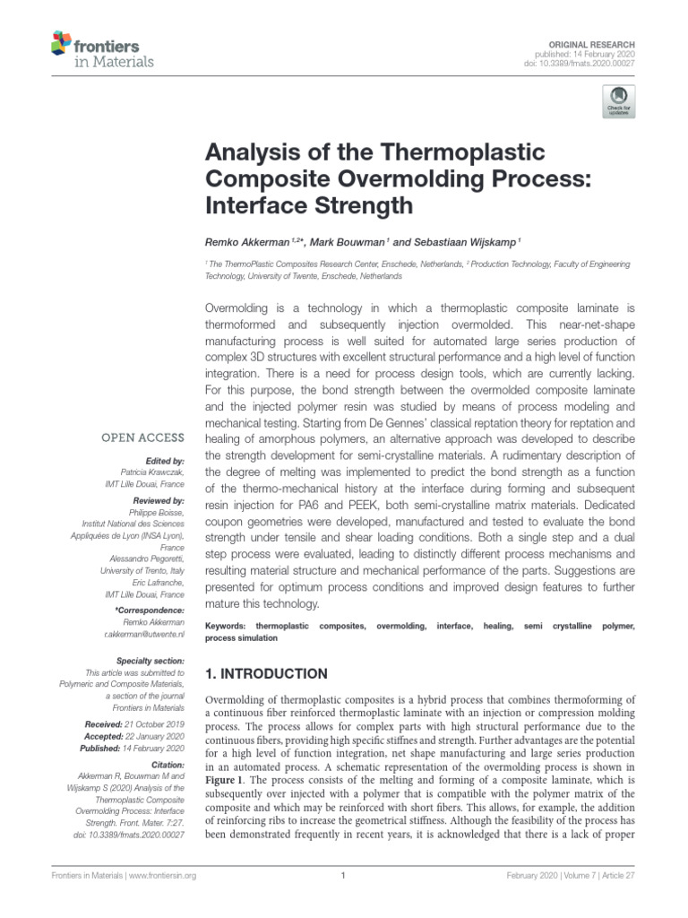 Analysis of The Thermoplastic Composite Overmolding Process Interface ...