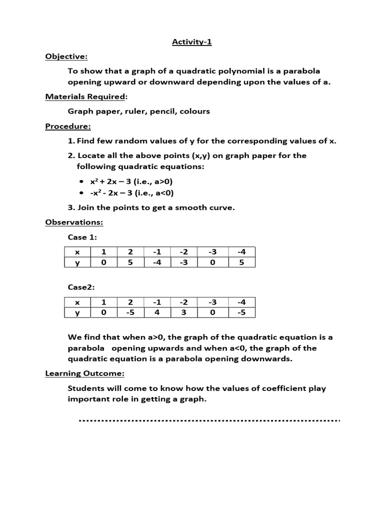 STD 10 Act 1 Parabola | PDF