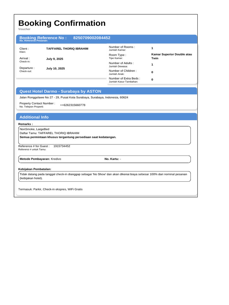 Confirmation for Booking ID # 1915734452 | PDF