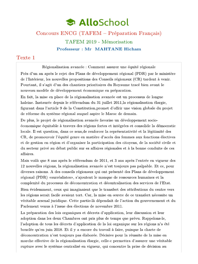 Tafem 2019 Memorisation 3 | PDF