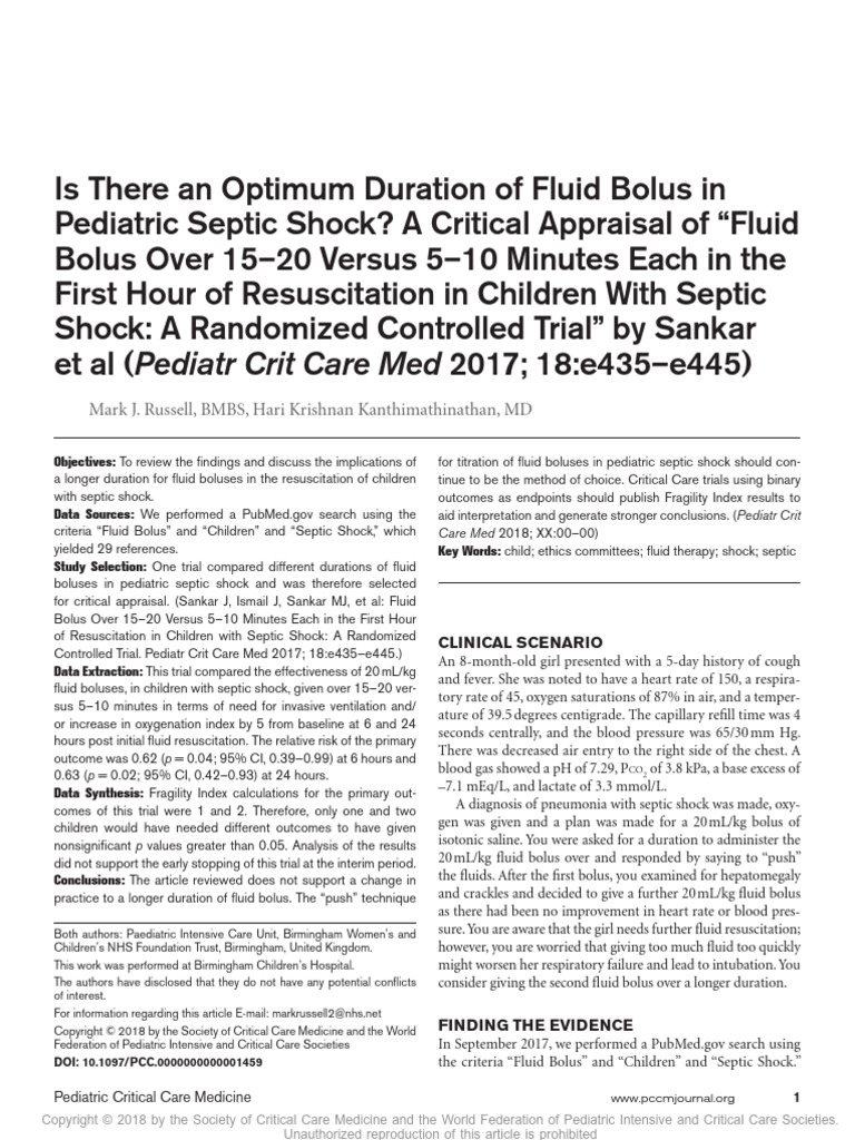 Optimum Duration of Fluid Bolus 2017 | PDF | Sepsis | Shock (Circulatory)