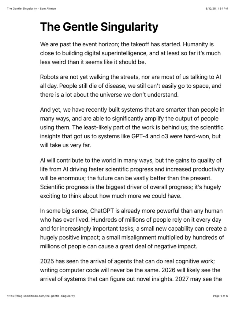 The Gentle Singularity Sam Altman | PDF | Technological Singularity | Artificial Intelligence