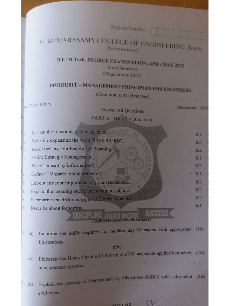 Previous Year Question Paper | PDF