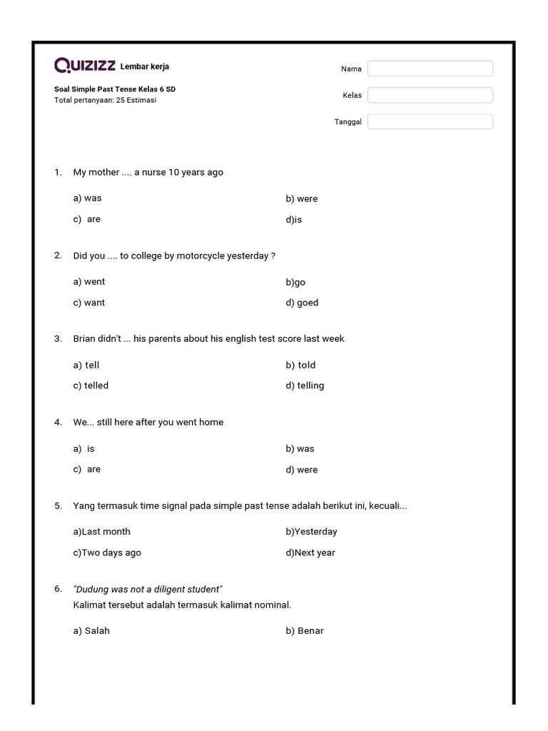 Soal Simple Past Tense Kelas 6 SD Quizizz - PDF - 20250716 - 092400 - 0000 | PDF | Chess Theory ...