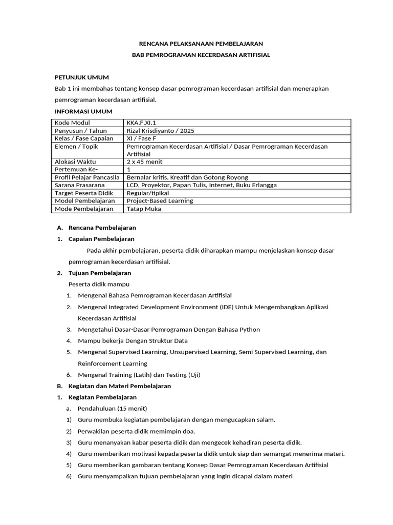RPP Pemrograman KA - Rizal Krisdiyanto - SMK UNU Bojongsari New | PDF