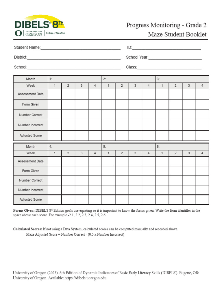 Dibels 8 Maze G2 PM Student Booklet | PDF