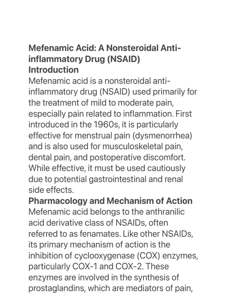 Mefenamic Acid: A Nonsteroidal Anti-Inflammatory Drug (NSAID) | PDF ...