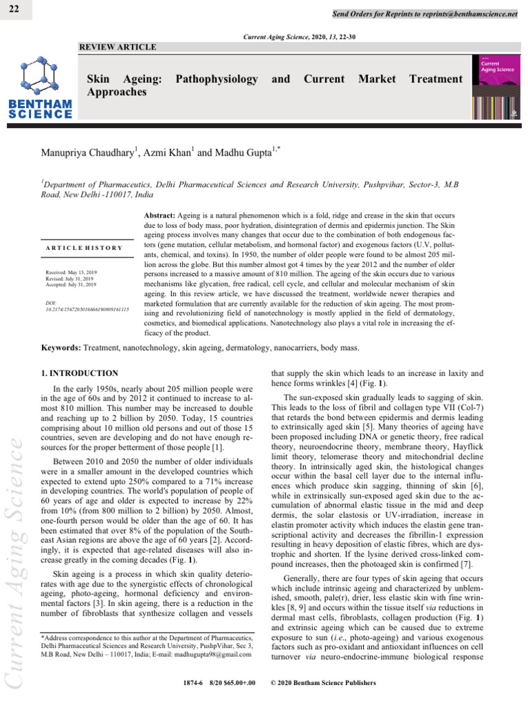 Pathophysiology Skin Ageing and Current Market TreatmentApproaches ...