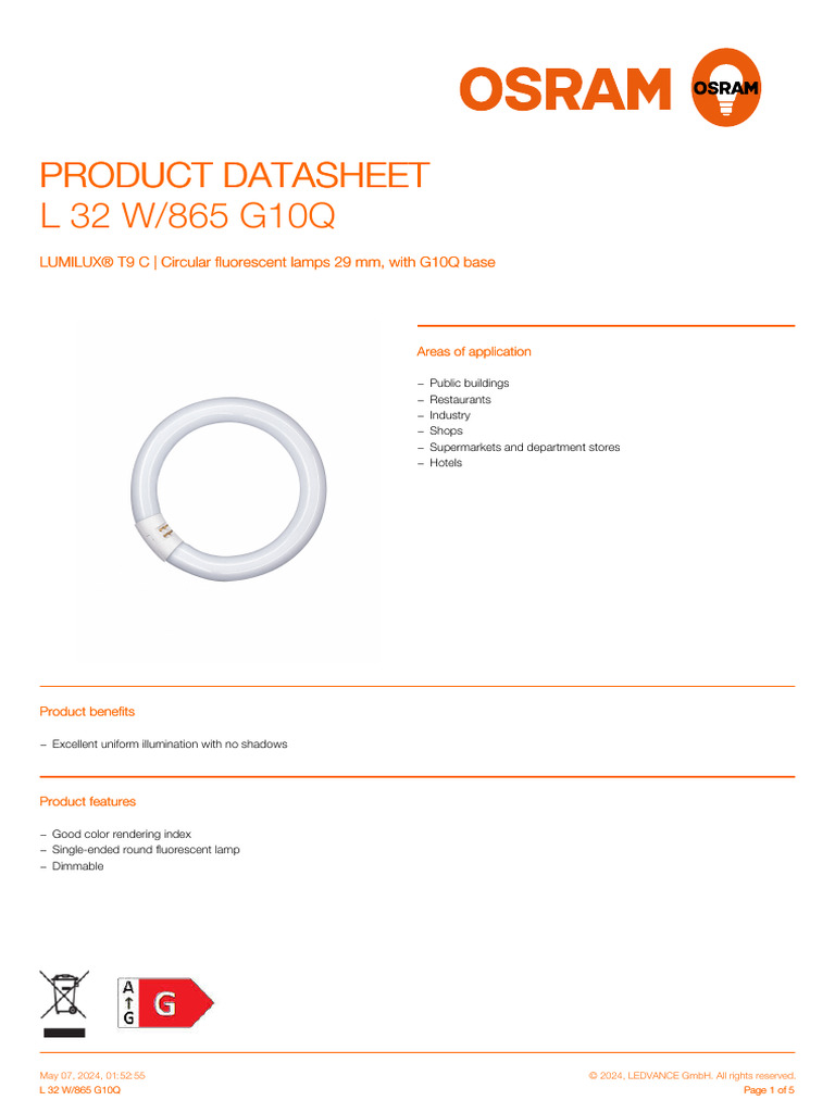 OSRAM LAMP 4008321581167 - L - 32 - W - 865 - G10Q - en | PDF ...