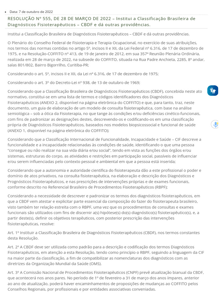 Atualização da Classificação CBDF | PDF | Fisioterapia