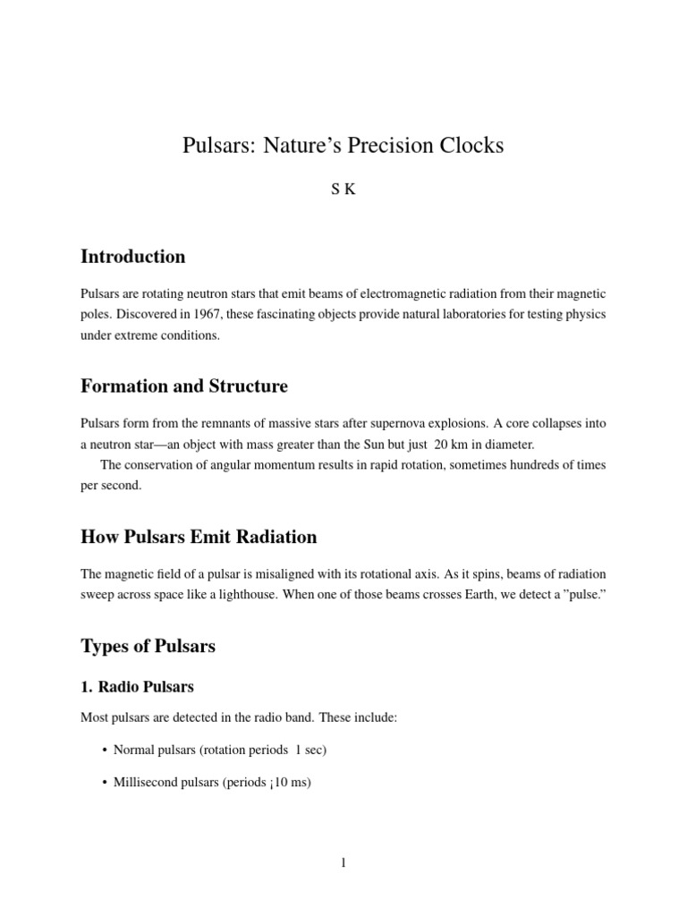 Pulsars Nature's Precision Clocks | PDF | Gravitational Wave | Physical Sciences