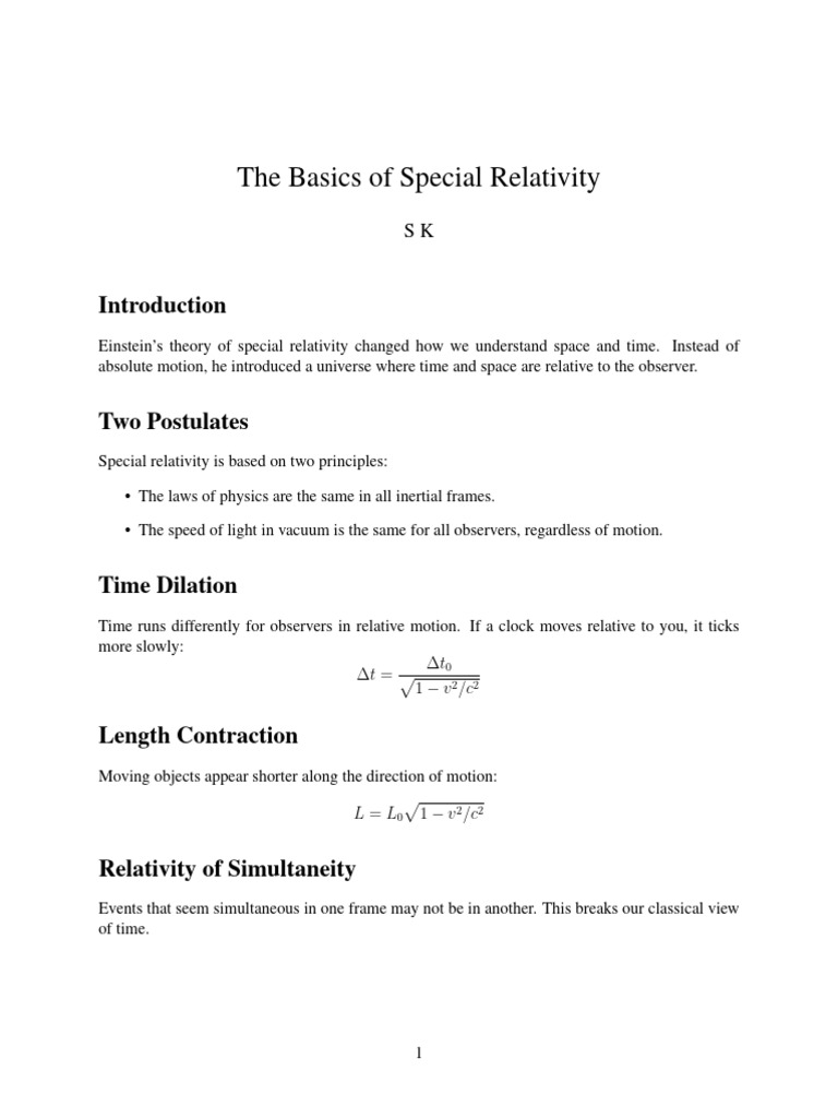 The Basics of Special Relativity | PDF