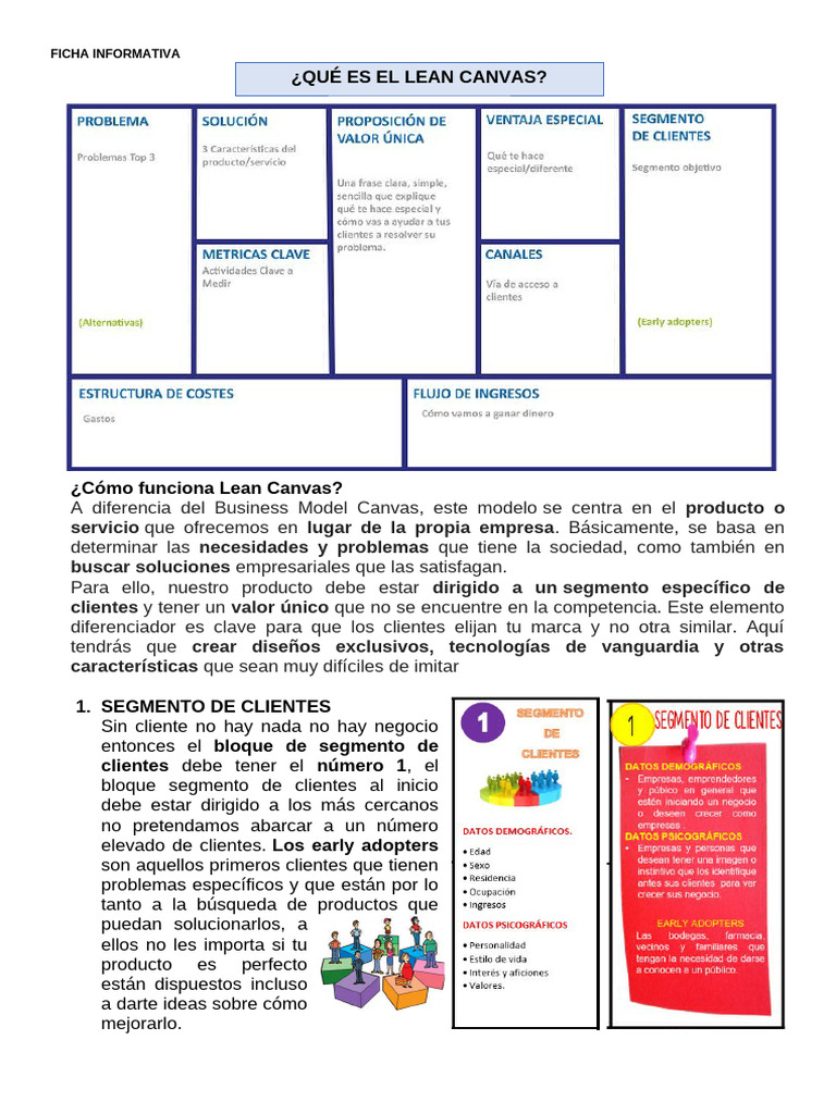 Ficha Bloque 1,2 y 3 Lean Canvas | PDF | Los consumidores | Cliente