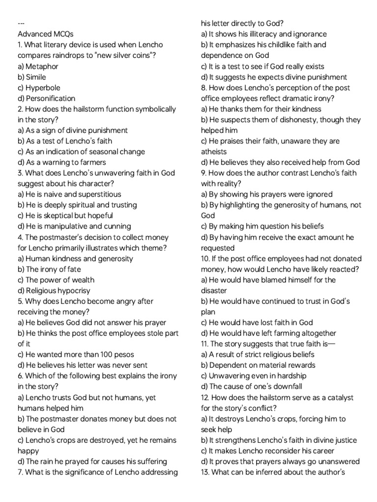 Advanced MCQS-WPS Office | PDF | Faith | Prayer