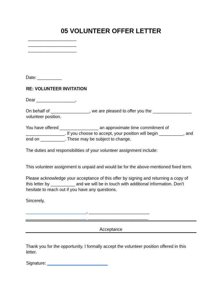 Volunteer Offer Letter 05 | PDF