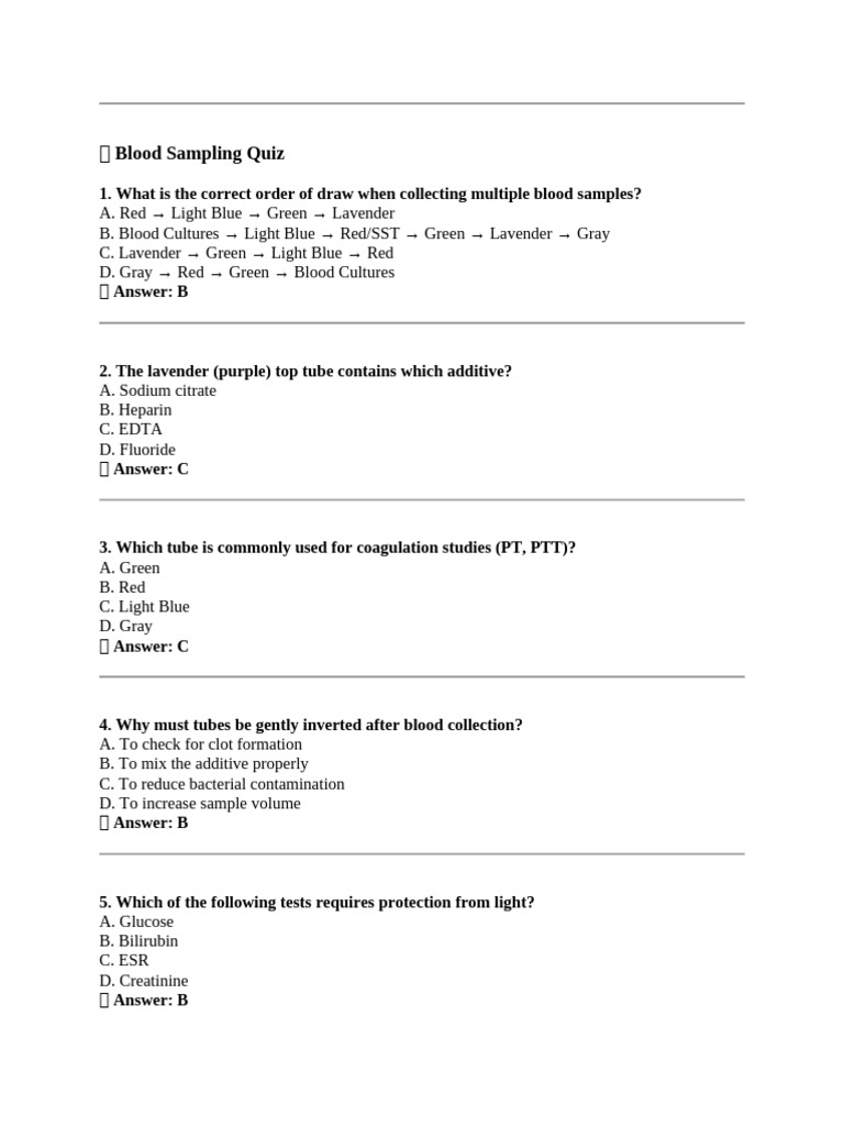 ? Blood Sampling Quiz | PDF
