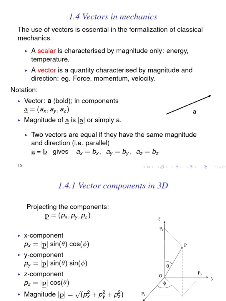 1.4 Vectors in Mechanics: Scalar | PDF | Classical Mechanics | Newton's ...