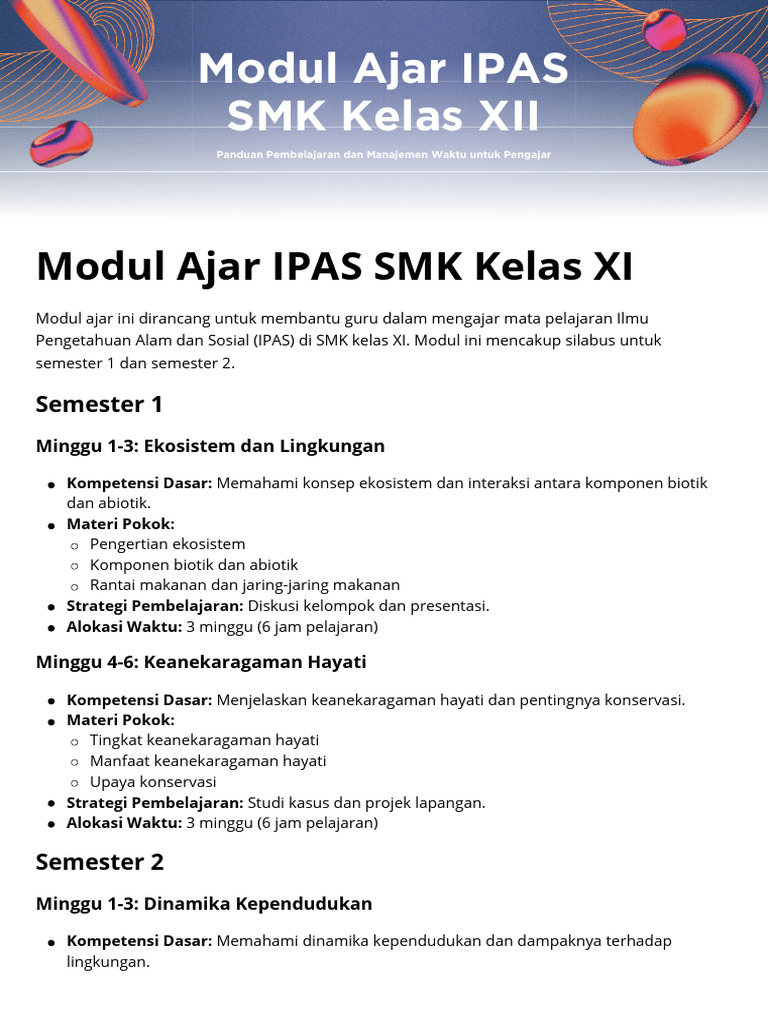 Modul Ajar IPAS Kelas XI SMK Kurikulum Merdeka | PDF