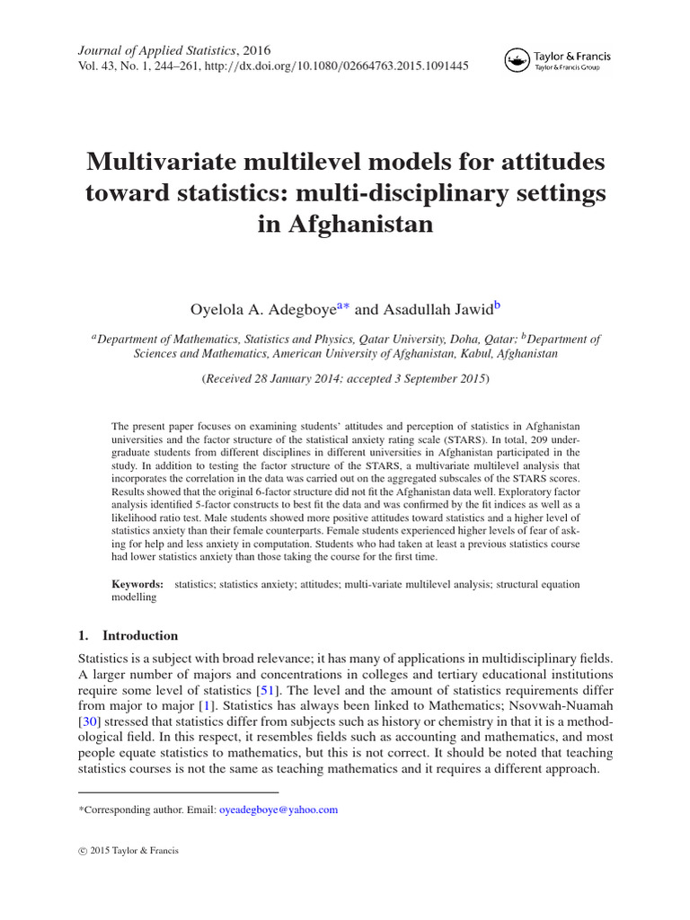 Multivariate Multilevel Models For Attitudes Towar | PDF | Structural Equation Modeling ...