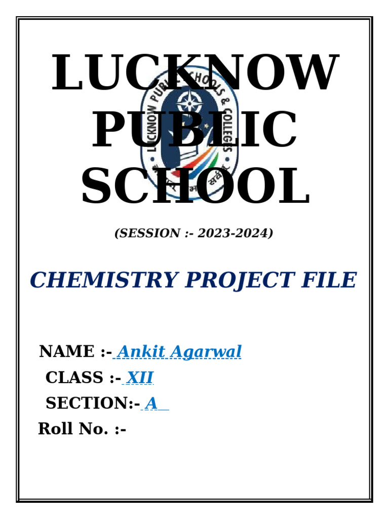 Chemistry Project File Front Page-1 | PDF