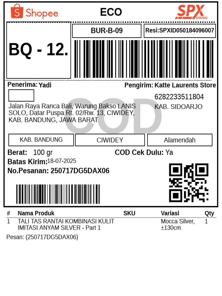 Contoh Label Pengiriman Shopee | PDF