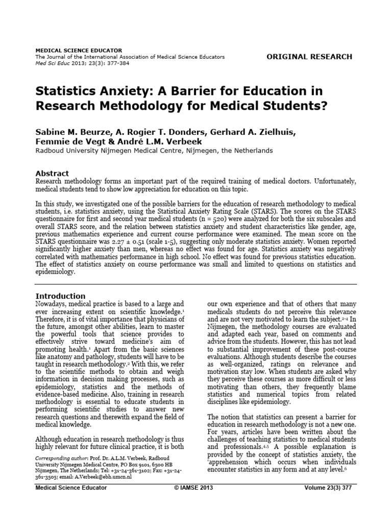 25.-Statistics Anxiety A Barrier For Education in ... | PDF ...