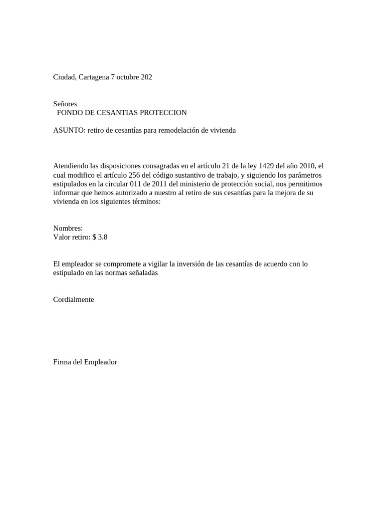 Carta de Cesantias | PDF