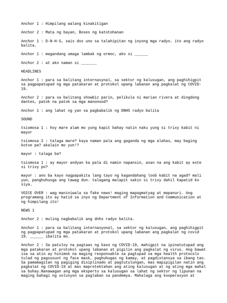 Filipino Radyo Balita Script | PDF