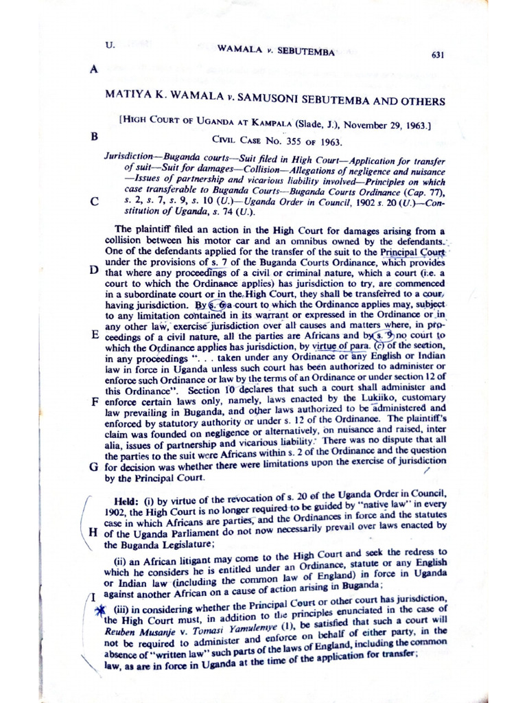 Wamala.m.k V S. Sebutemba and Others (1963) Ea 631 | PDF