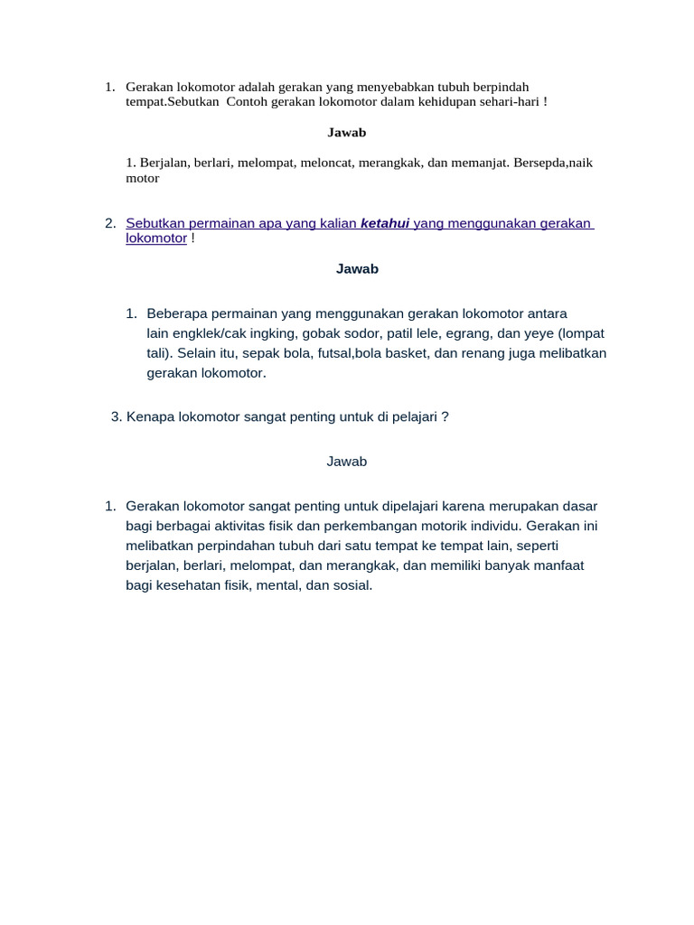 Contoh dan Pentingnya Gerakan Lokomotor | PDF