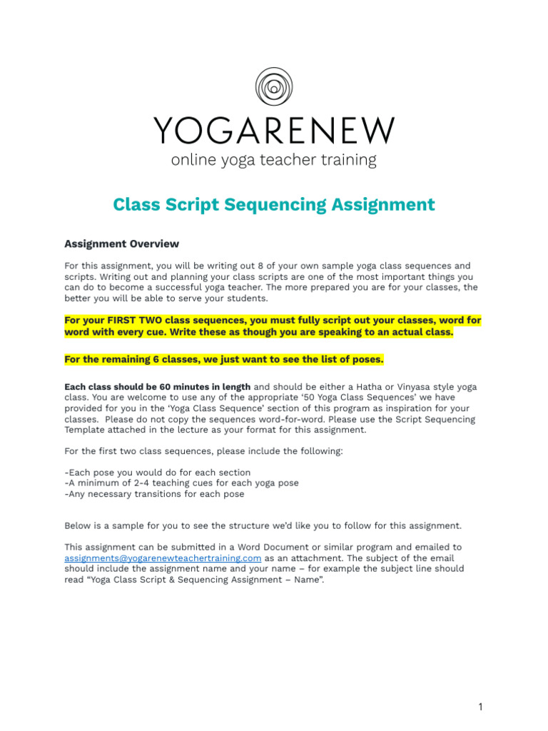 Example - Sequencing Assignment | PDF | Hatha Yoga | Yoga