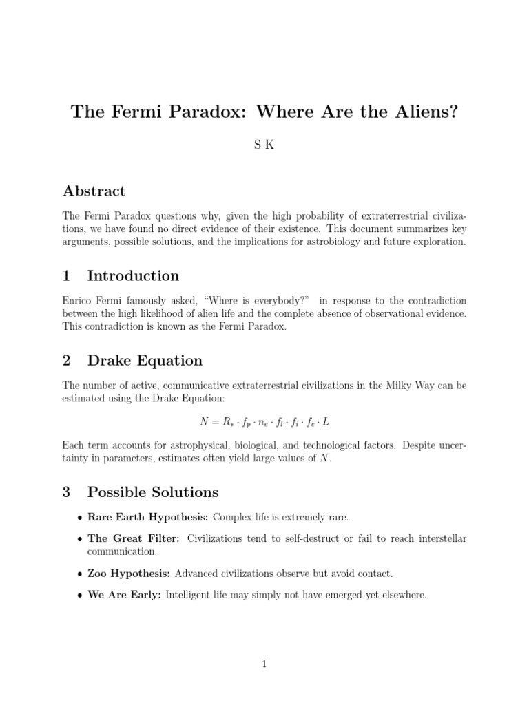 The Fermi Paradox Where Are The Aliens | PDF