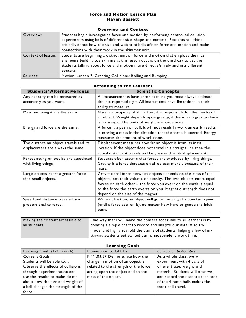Force and Motion Lesson Plan for Grades 3-4 | PDF | Weight | Force