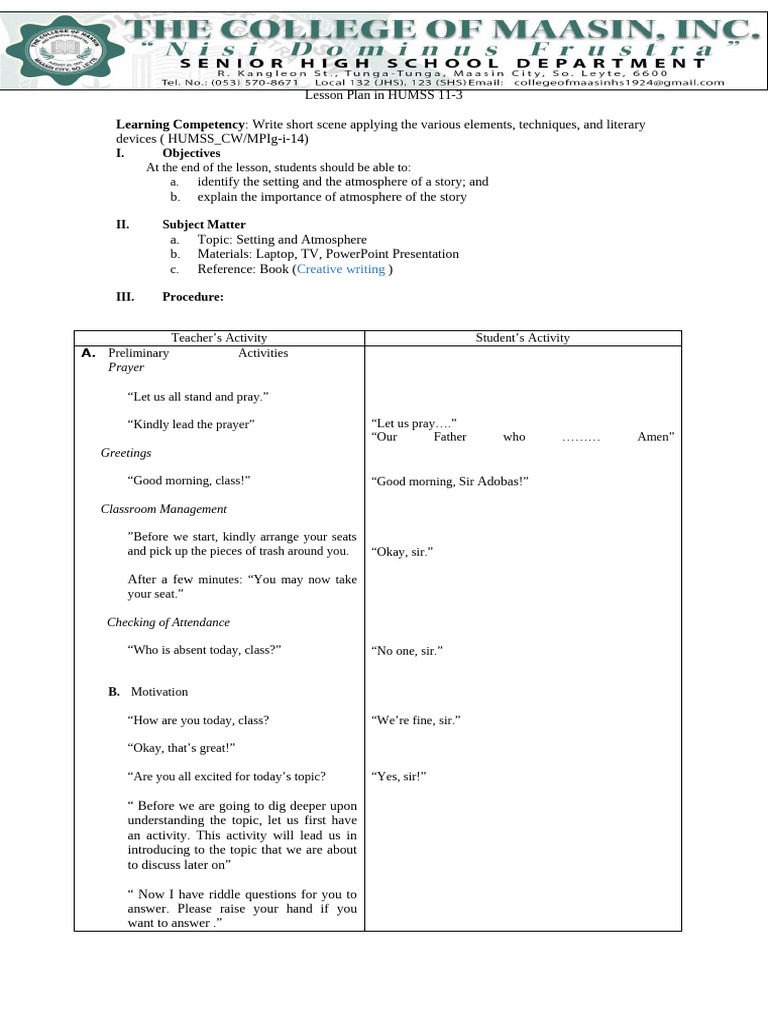 Understanding Story Atmosphere | PDF | Lesson Plan | Traditions