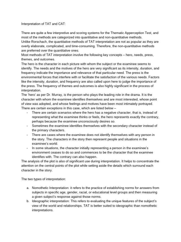 Interpretation of TAT and CAT | PDF | Aggression | Psychology