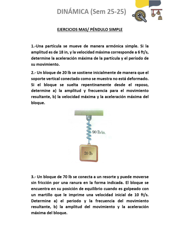 Ejercicios Mas, Péndulo Simple | PDF | Fricción | Física Aplicada e Interdisciplinaria