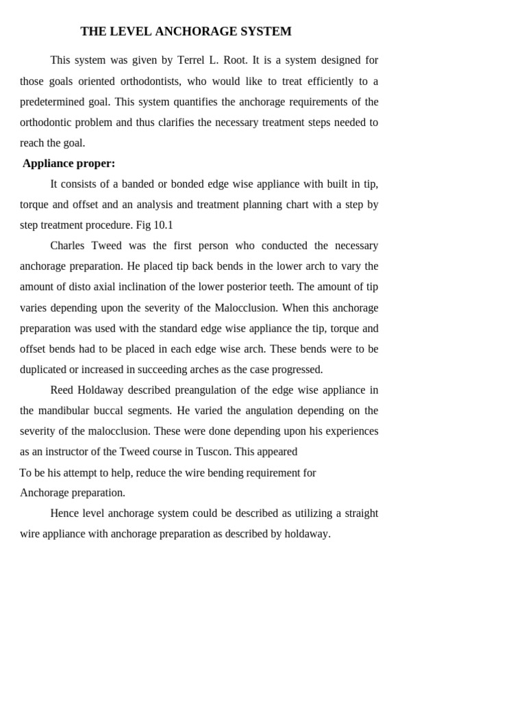 Level Anchorage System in Orthodontics | PDF | Orthodontics | Dentistry