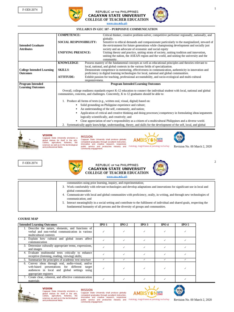 GEC 107 Purposive Communication 1 | PDF | Communication | Learning