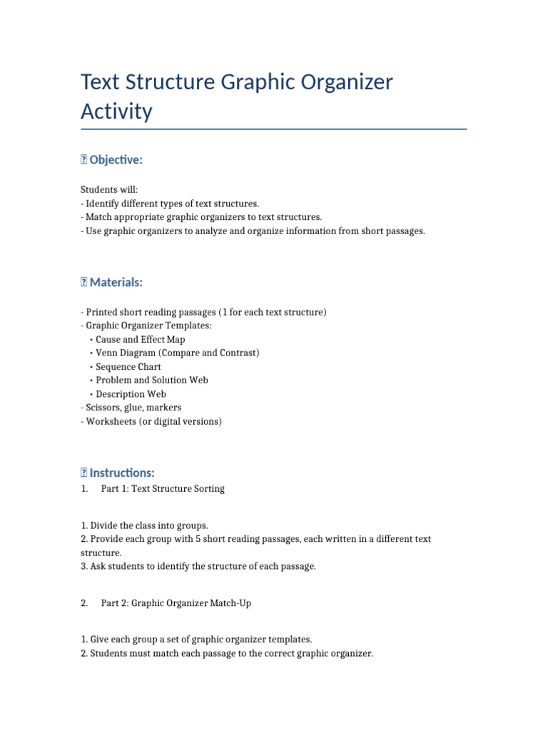 Text Structure Graphic Organizer Activity | PDF