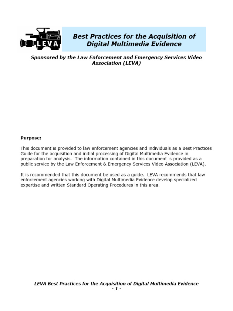 LEVA Best Practices For The Acquisition of Digital Multimedia Evidence | PDF | Video | Data ...
